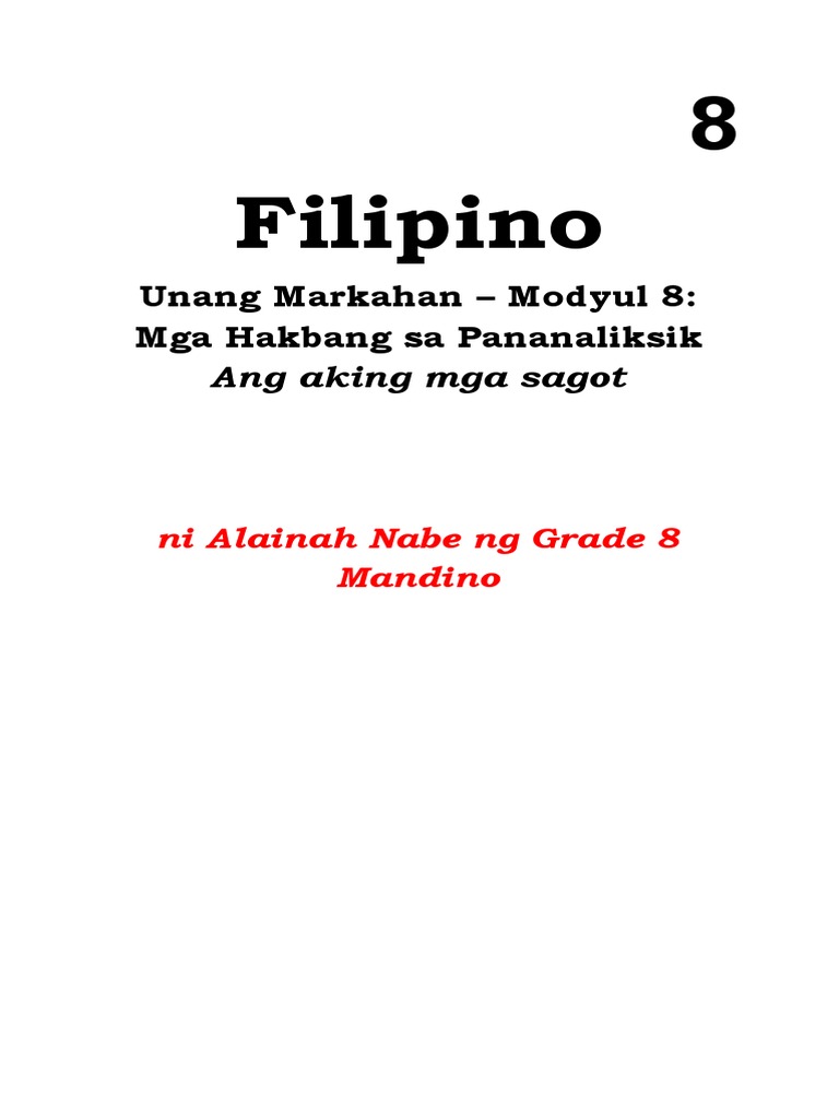 Quarter 1 Module 8 Answersheet (Filipino) | PDF