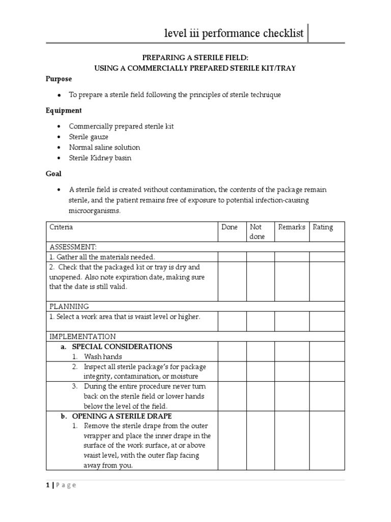Level III Performance Checklist | PDF | Catheter | Surgery
