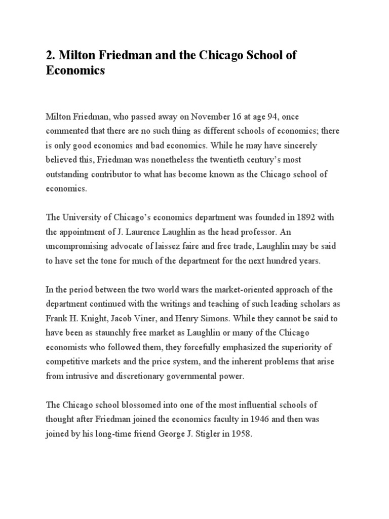 Milton Friedman and The Chicago Approach of Economics | PDF | Milton ...