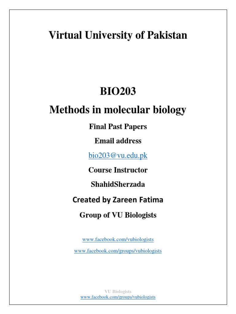 BIO203 Final Term Past Papers | PDF | Polymerase Chain Reaction ...