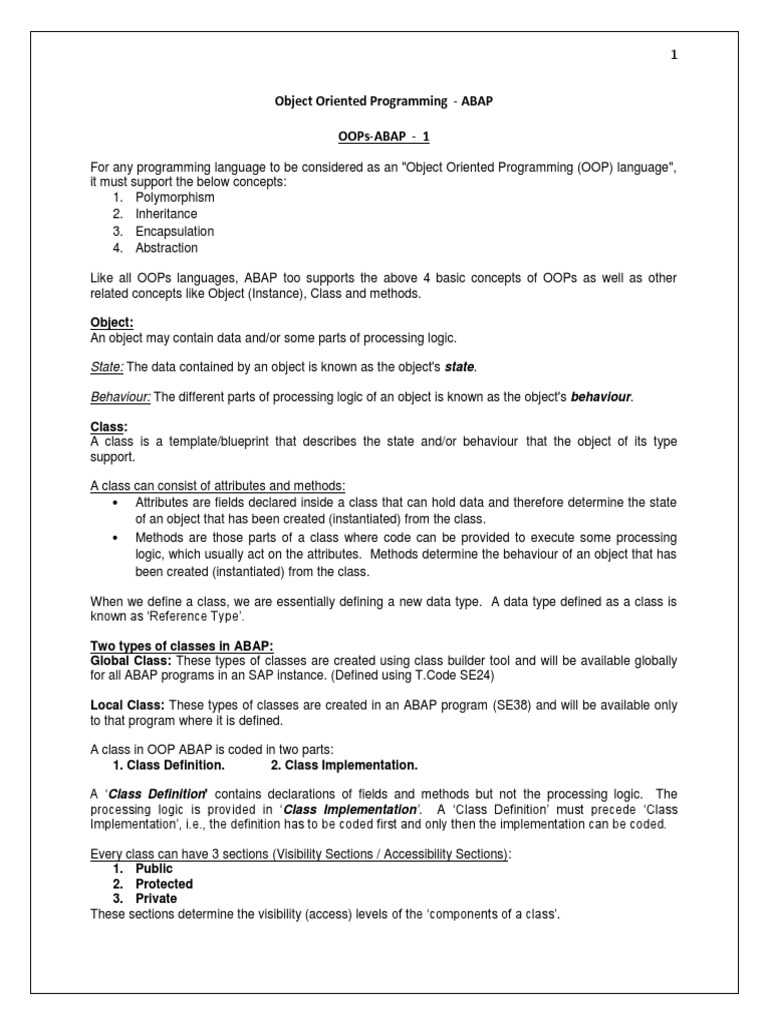 Object Oriented Programming - ABAP Oops-Abap - 1 | PDF | Class (Computer Programming) | Object ...