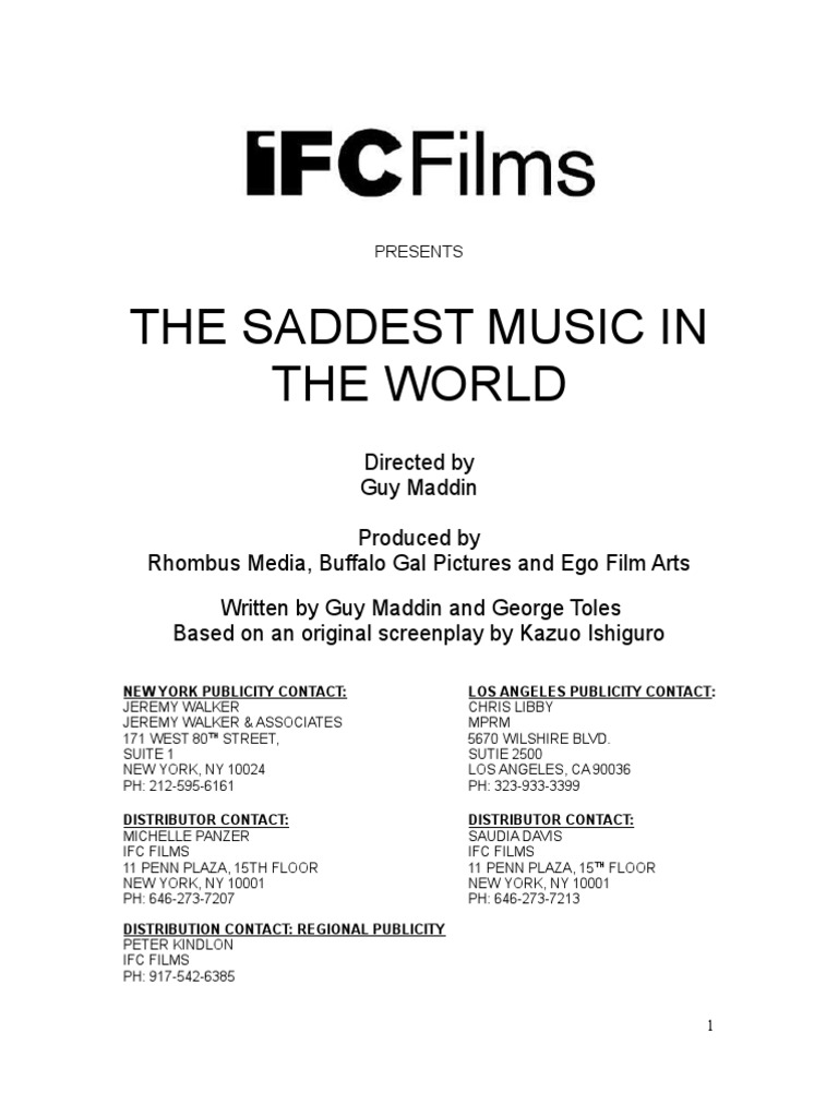 The Saddest Music in The World: Production Notes | PDF | Leisure
