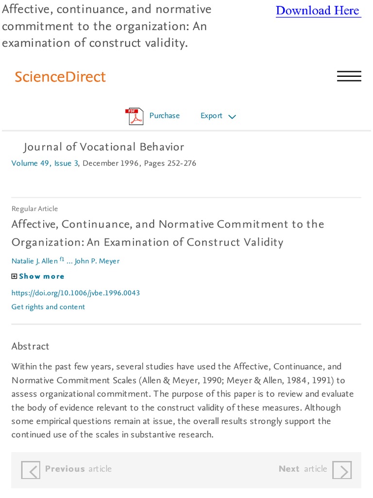 Affective, Continuance, and Normative Commitment To The Organization - An Examination of ...