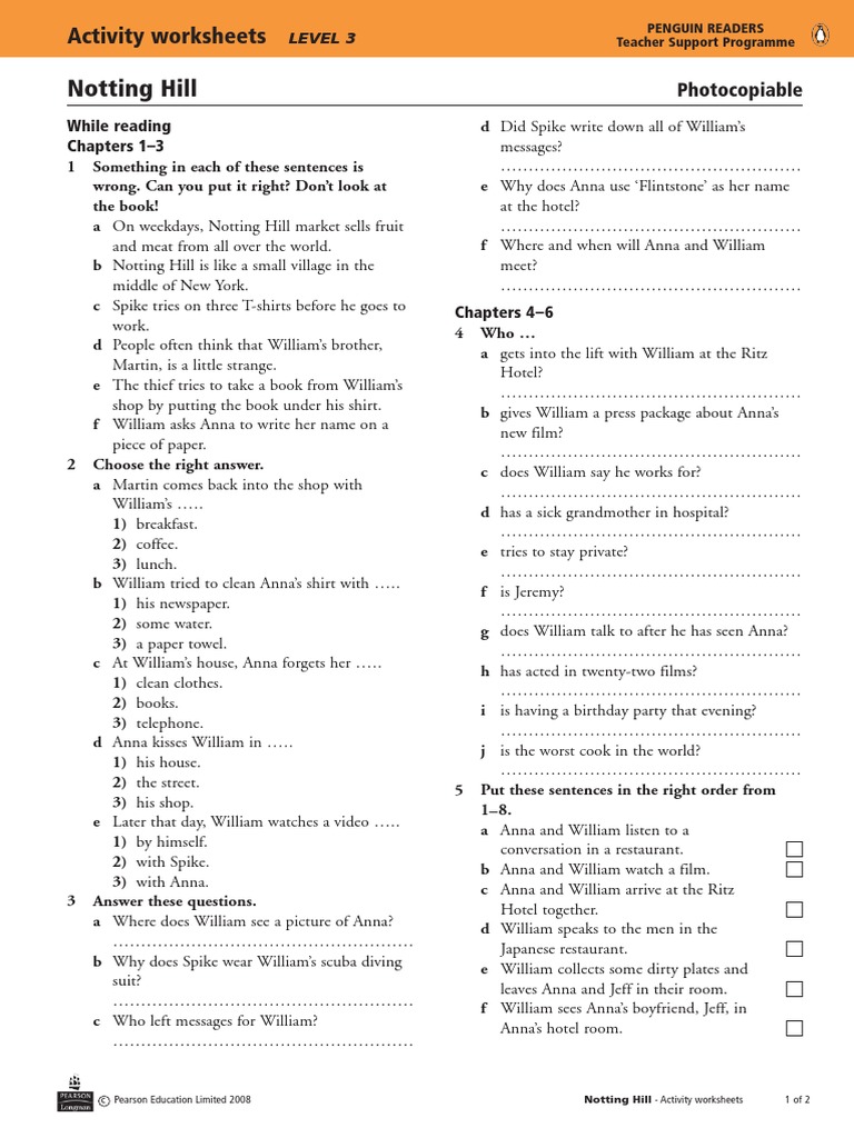 Notting Hill: Activity Worksheets | PDF