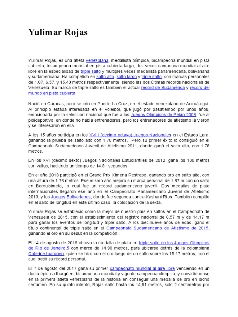 Yulimar Rojas Biografia | PDF | Competiciones deportivas ...