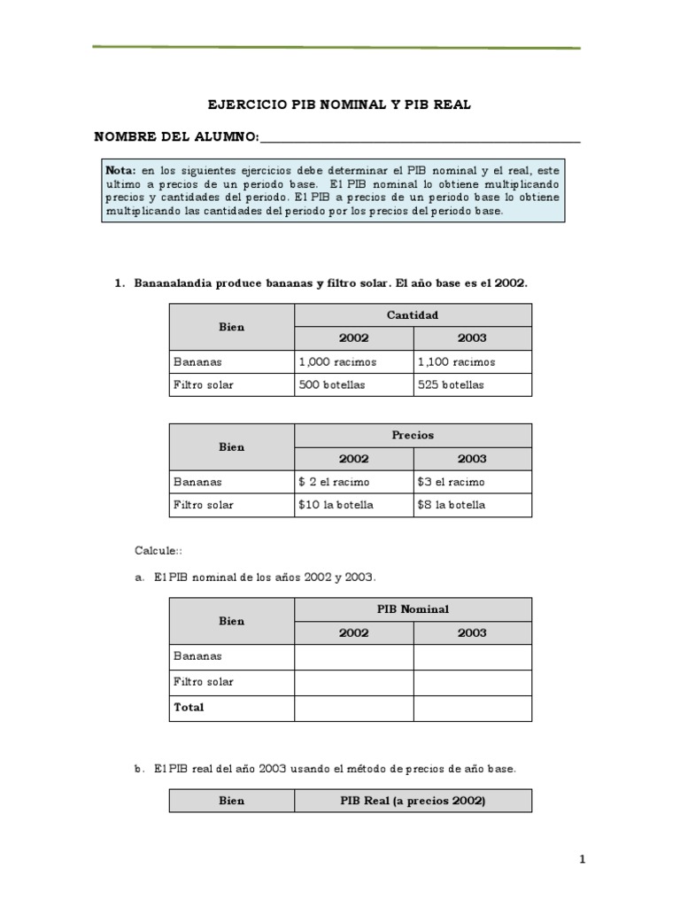 Ejercicio PIB Real y Nominal | PDF | Producto Interno Bruto | Cuentas nacionales