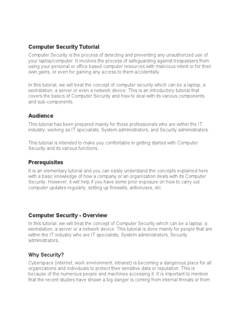 Computer Security Tutorial | PDF | Encryption | Computer Security