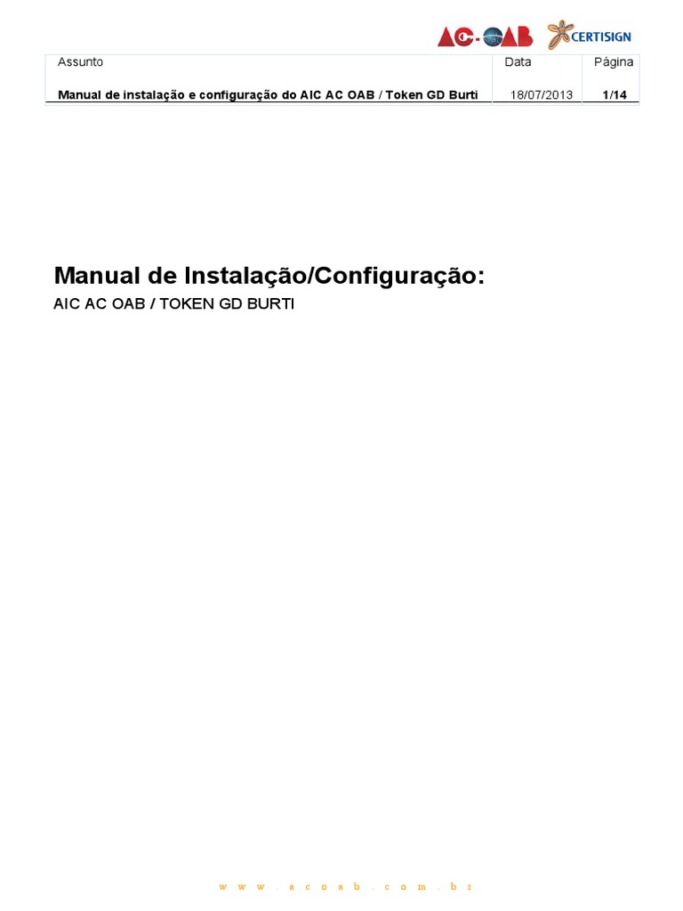 Instalação do AIC AC OAB e Token GD Burti | PDF | Certificado de chave ...