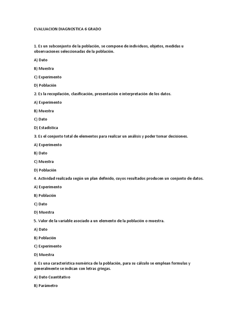 Evaluacion Diagnostica 6 Grado | PDF
