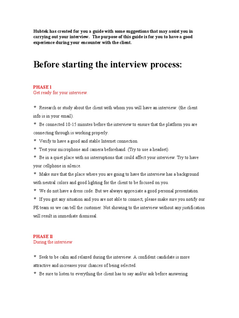 Before Starting The Interview Process:: Phase L | Download Free PDF ...