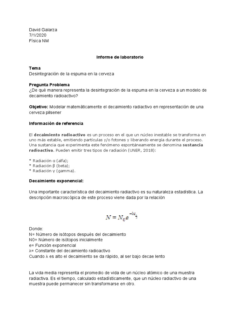 Inforde - de - Laboratorio Decaimiento Radioactivo | PDF ...