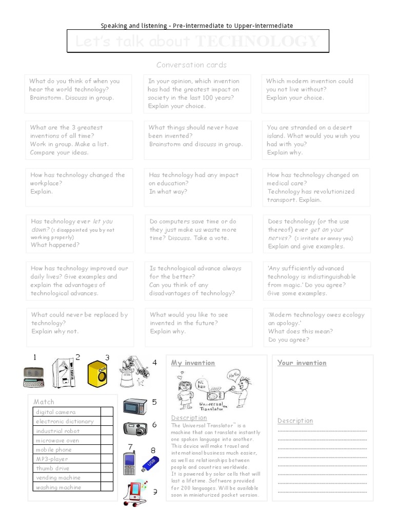 Lets Talk About Technology Fun Activities Games - 4157 | PDF ...