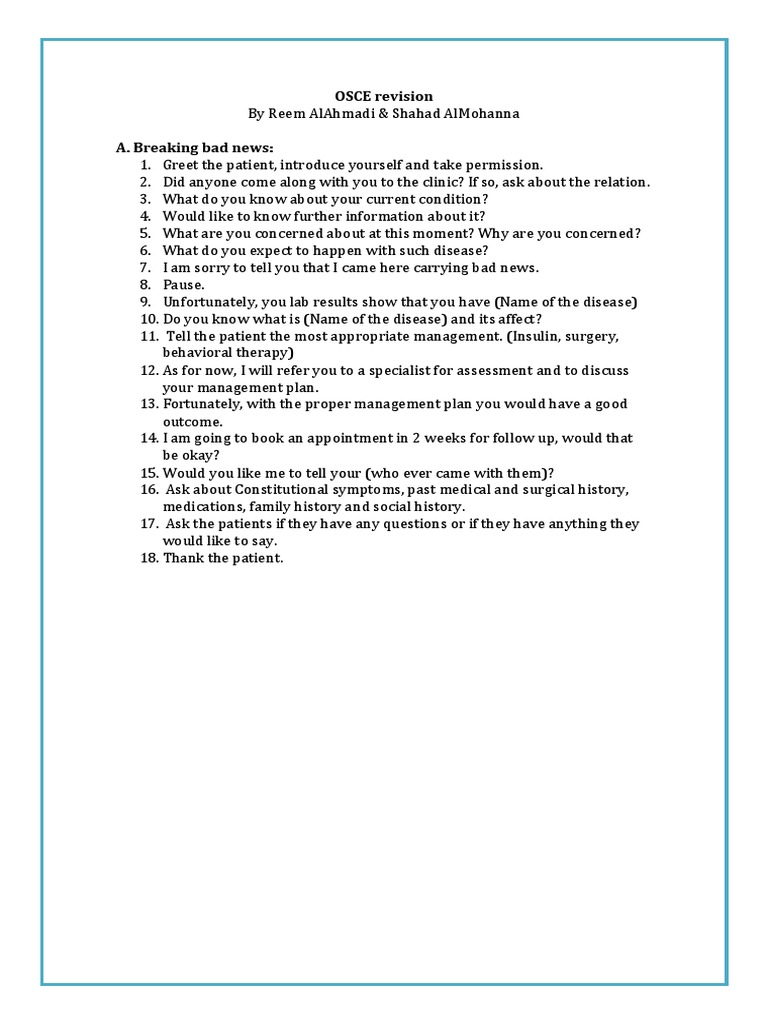 OSCE Checklist | PDF | Physical Examination | Headache