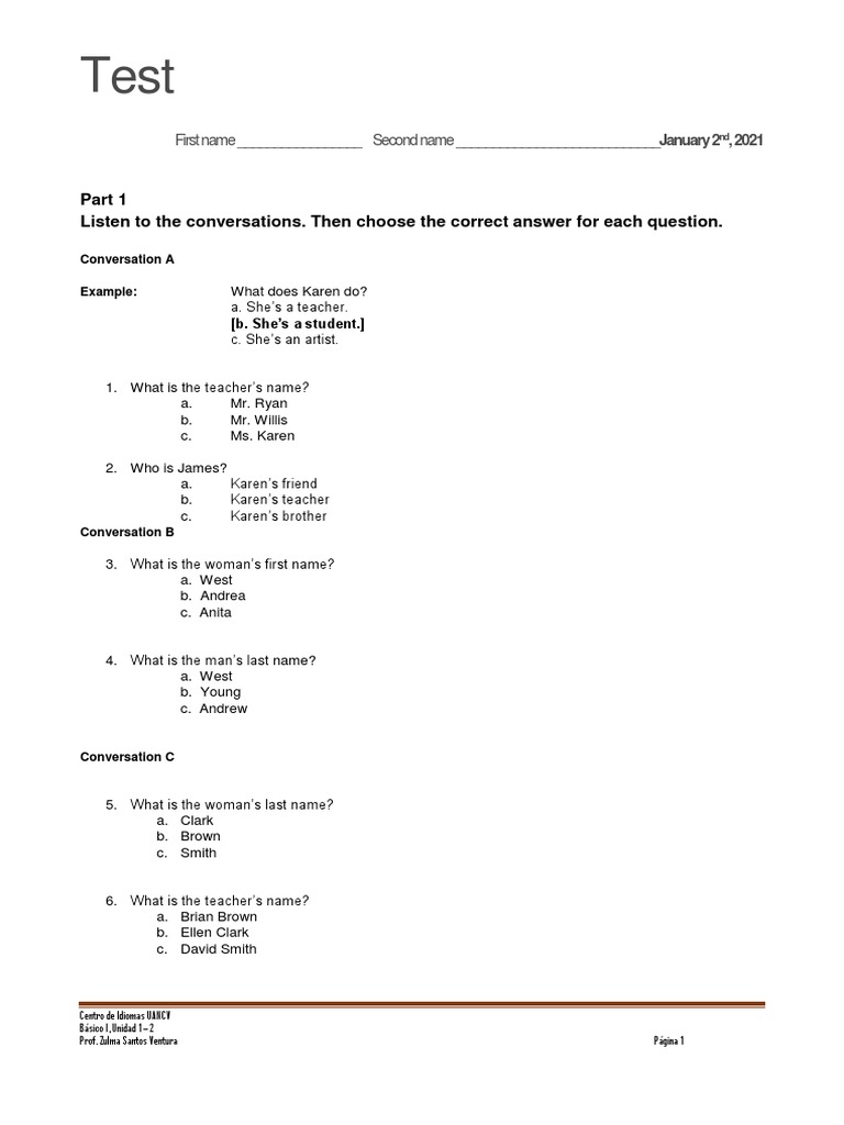 Listen To The Conversations. Then Choose The Correct Answer For Each ...