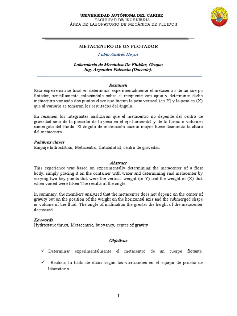 Metacentro de Un Flotador...... | PDF | Metrología | Física