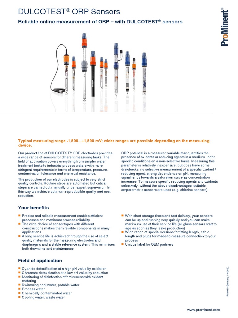 Reliable Online Measurement of ORP - With DULCOTEST Sensors | PDF ...
