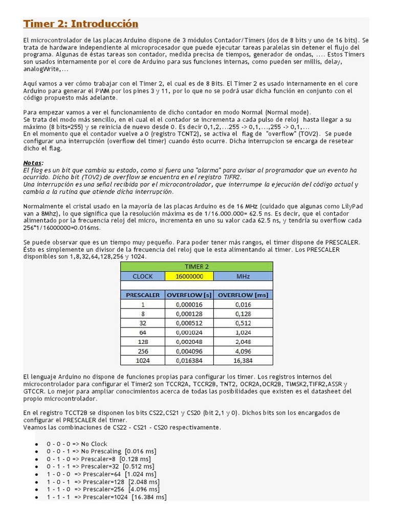 Timer 2 | PDF | Microcontrolador | Arduino