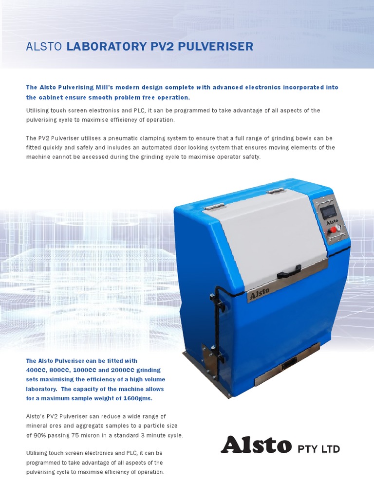 Alsto: Alsto Laboratory Pv2 Pulveriser | PDF | Belt (Mechanical ...