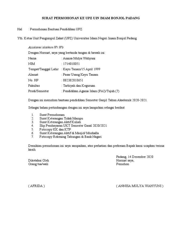 Permohonan Ke Upz | PDF