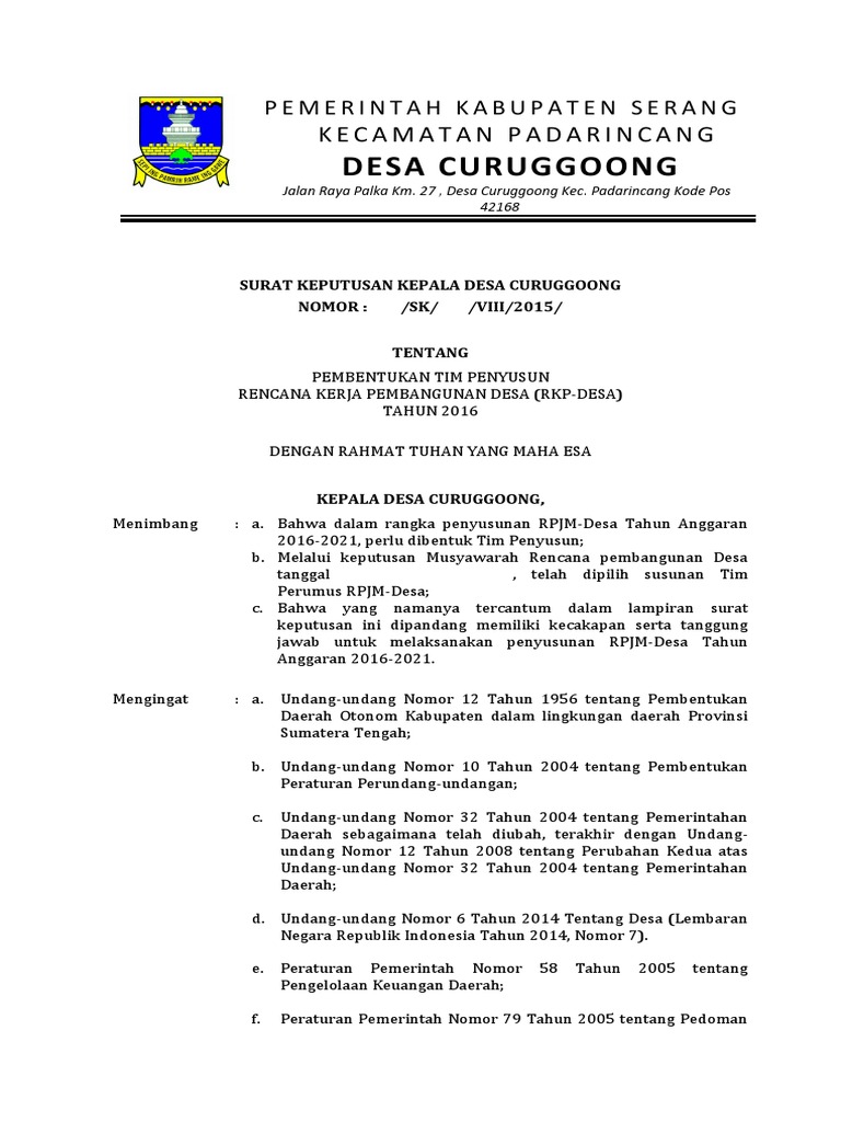 Contoh SK Tim Penyusun RKP | PDF