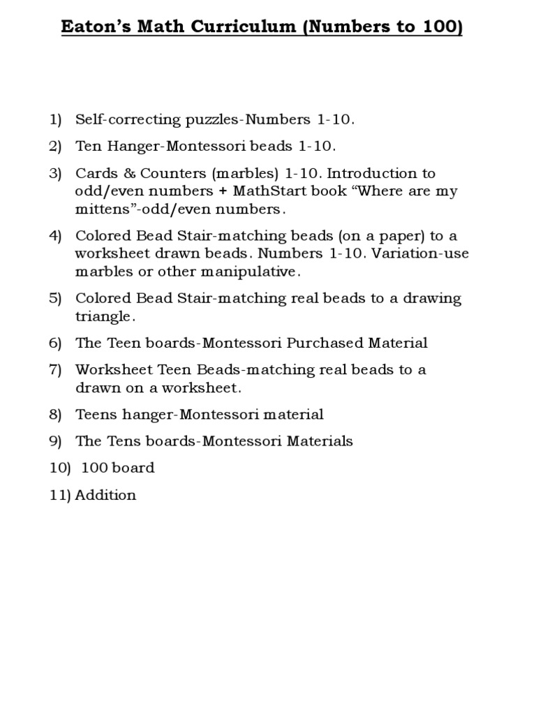 Montessori Math Curriculum For A Toddler | PDF