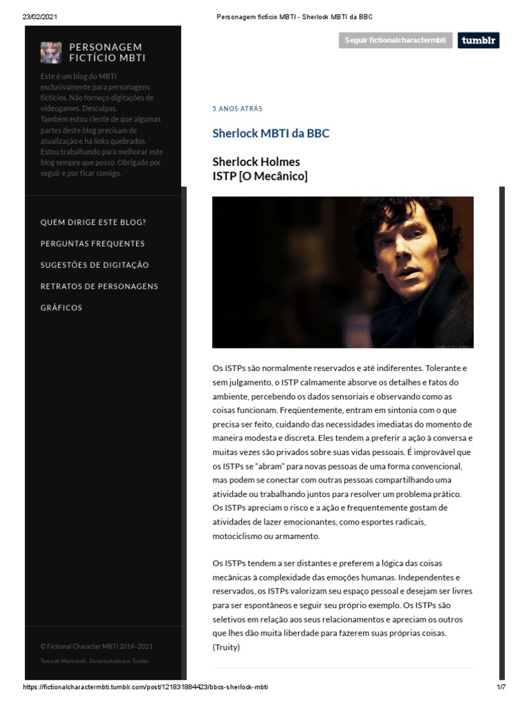 Personagem Fictício MBTI - Sherlock MBTI Da BBC | PDF | Sherlock Holmes ...