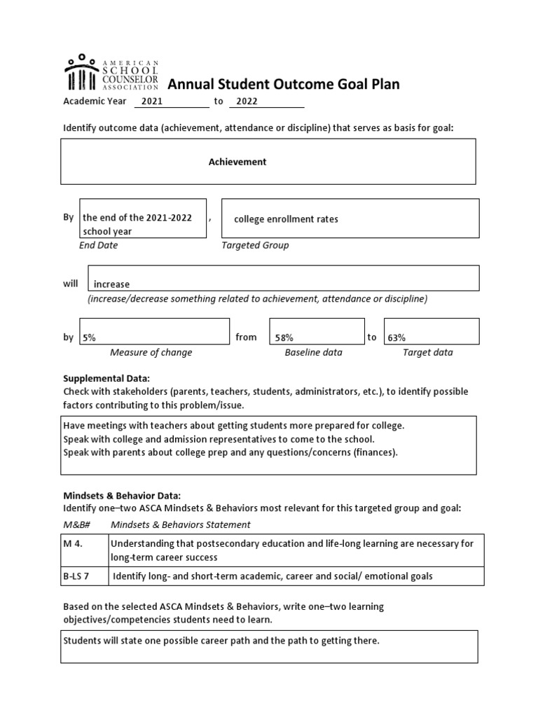 Annual Student Outcome Goal-College and Career | PDF | Goal | School ...