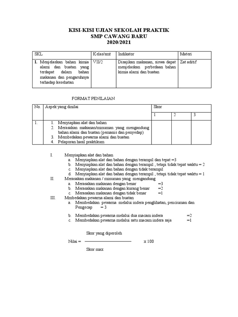 Kisi-Kisi Ujian Praktek IPA | PDF