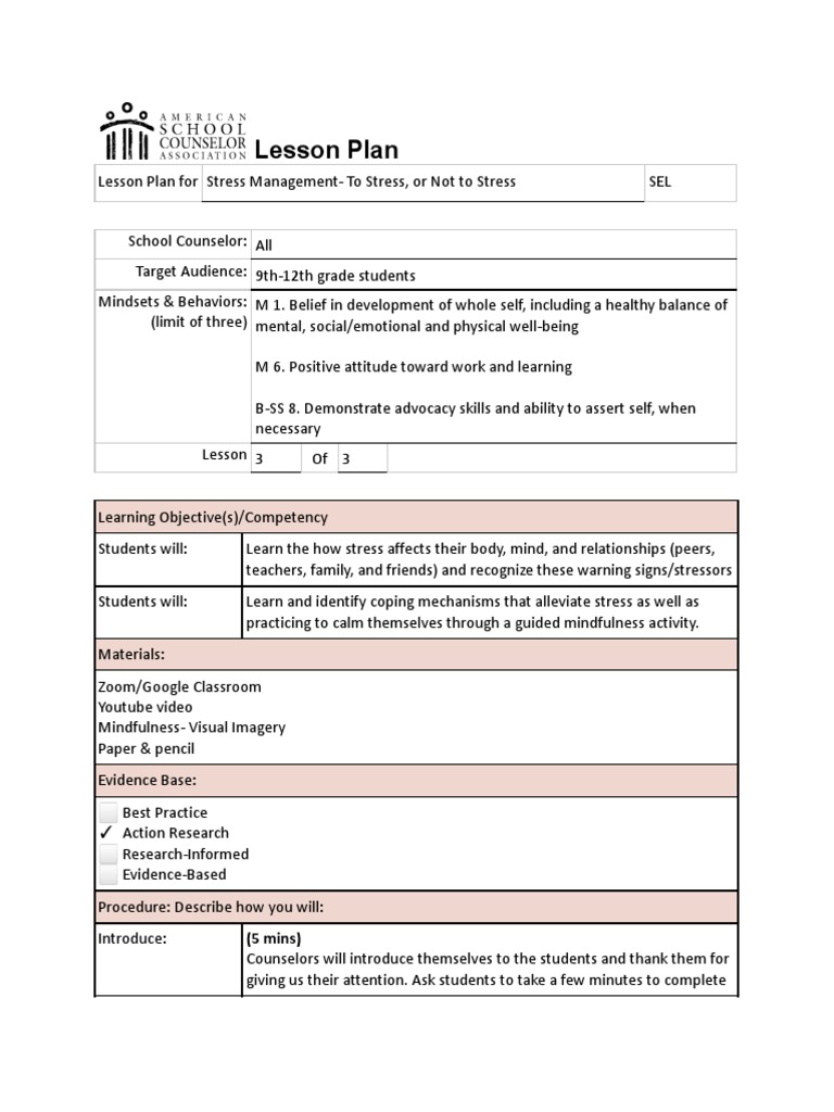 Lesson Plan: (5 Mins) | PDF | Stress Management | Stress (Biology)