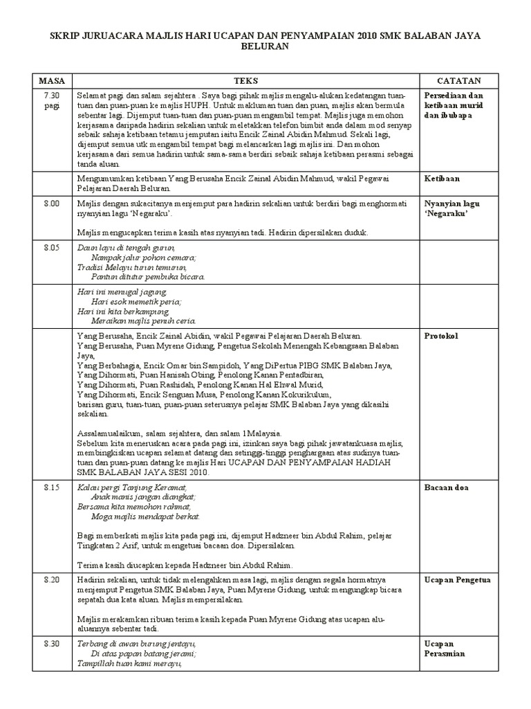 Skrip Pengacara Majlis Hari Penyampaian Hadiah | PDF