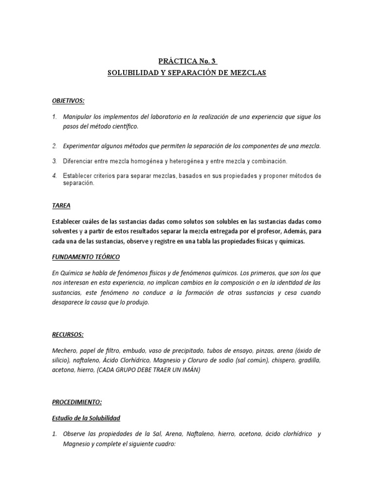 Practica 3 Lab | PDF | Sustancias químicas | Mezcla