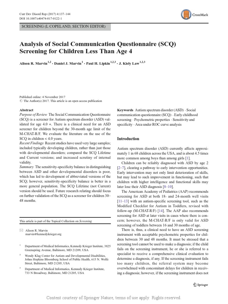 Analysis of Social Communication Questionnaire SCQ | PDF | Receiver ...
