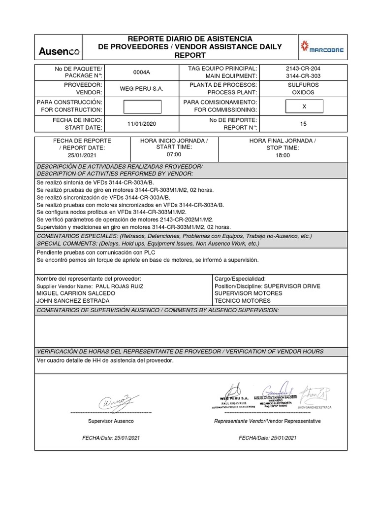 WEG - PERU - Daily Report - 250121 | PDF | Informática y tecnología de ...