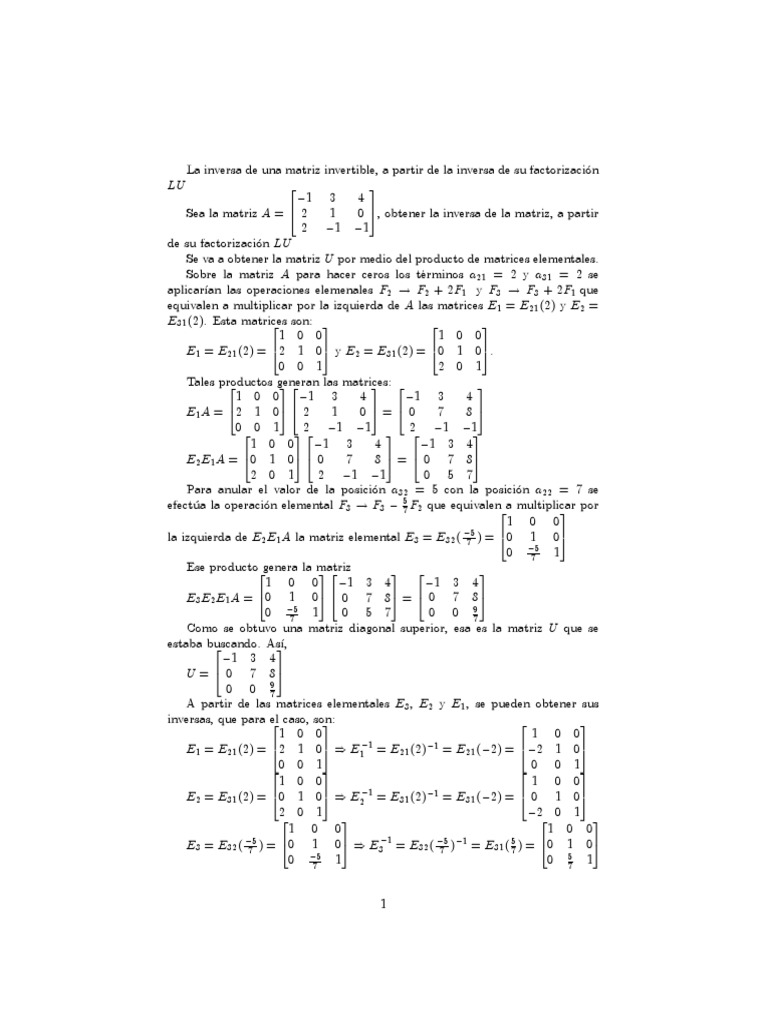 Inversa Matriz Por Factorización LU | PDF | Matriz (Matemáticas) | Funciones y mapeos