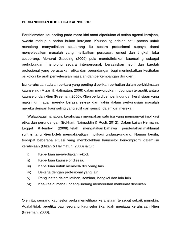 Perbandingan Kod Etika Kaunselor | PDF