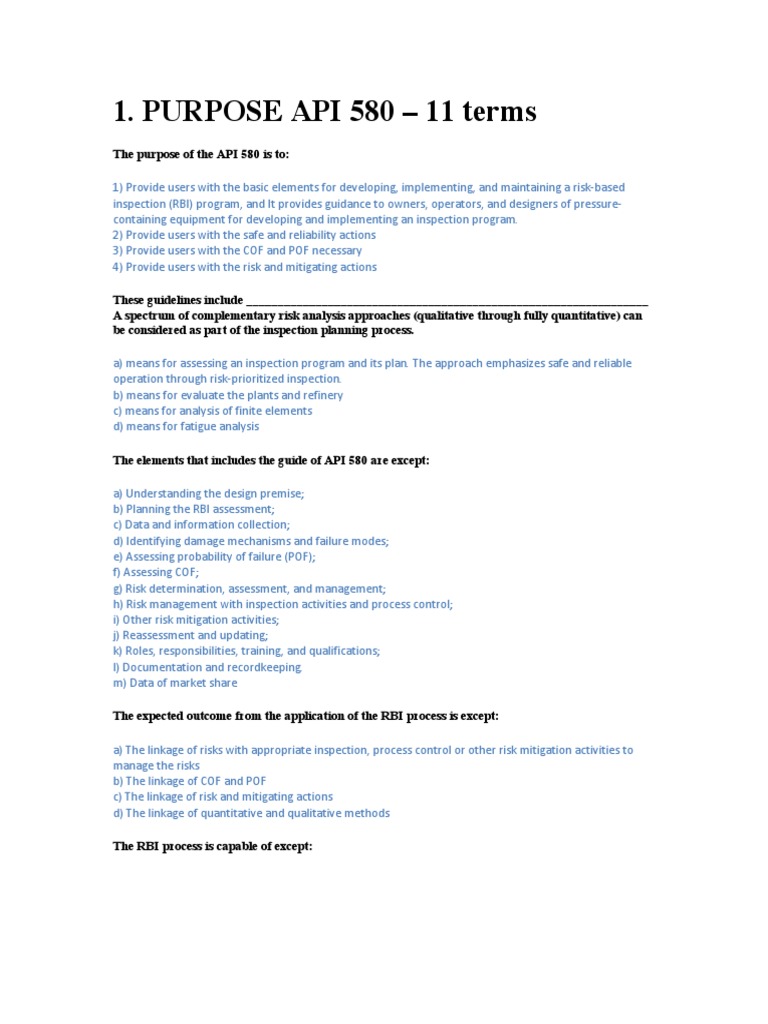 API 580 - PURPOSE API 580 - 11 Terms | PDF | Risk | Risk Management