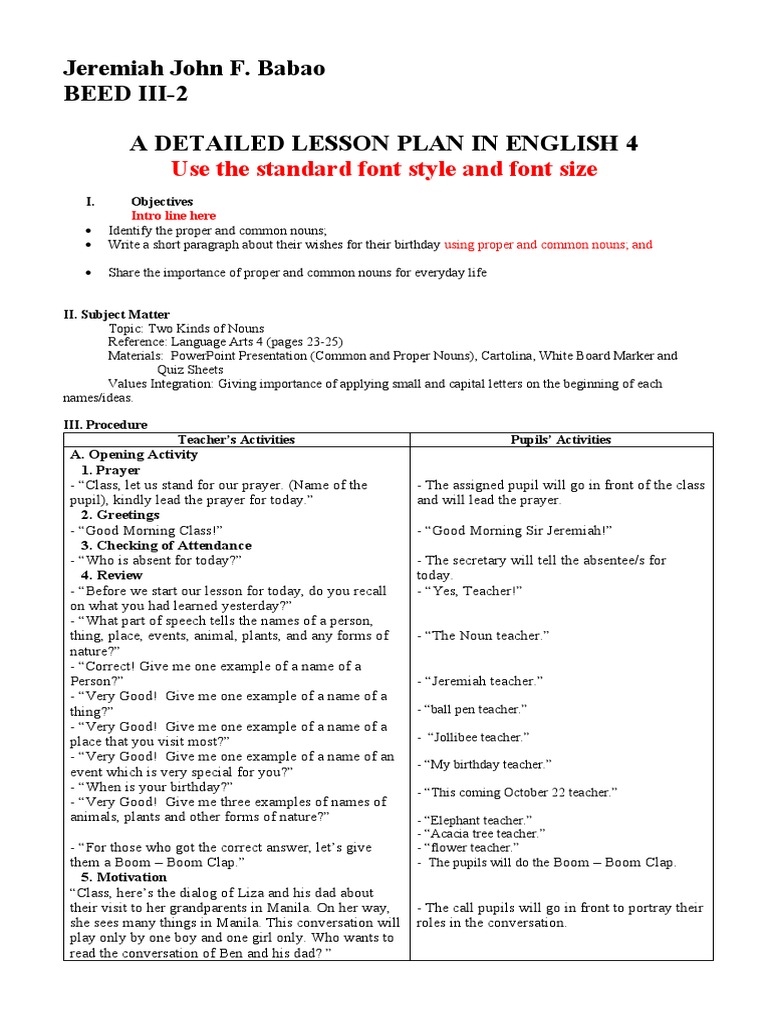 Use The Standard Font Style and Font Size: Jeremiah John F. Babao Beed ...