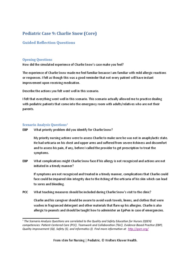 Pediatric Case 9: Charlie Snow (Core) : Guided Reflection Questions ...