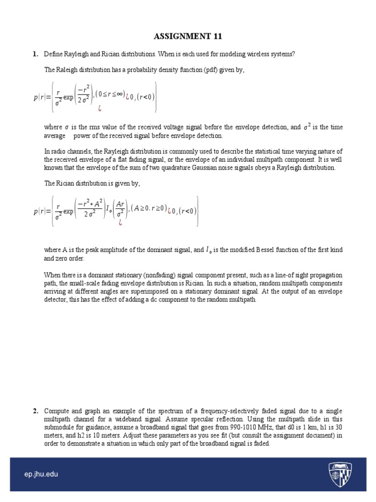 Modeling Wireless Systems: Analysis of Rayleigh and Rician ...
