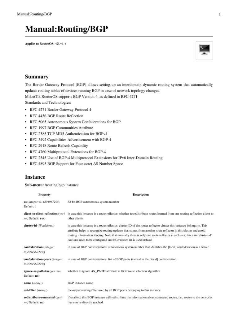 MikroTik BGP Routing Guide | PDF | Router (Computing) | Routing