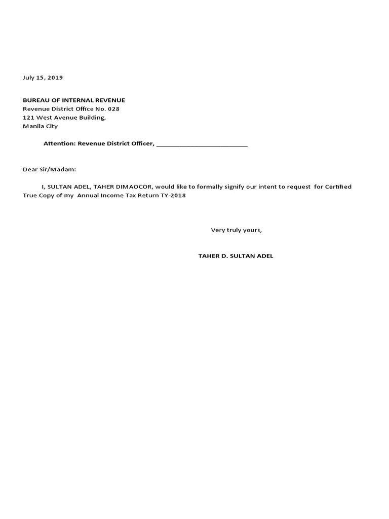 BIR Request Letter For CTC | PDF | Finance & Money Management