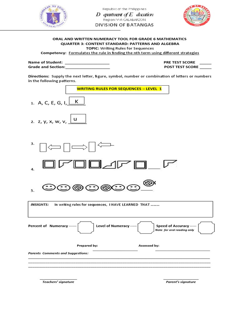 Patterns and Algebra Worksheet | PDF | Pedagogy | Teaching