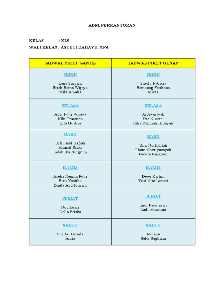 Jadwal Piket Dan Absen | PDF