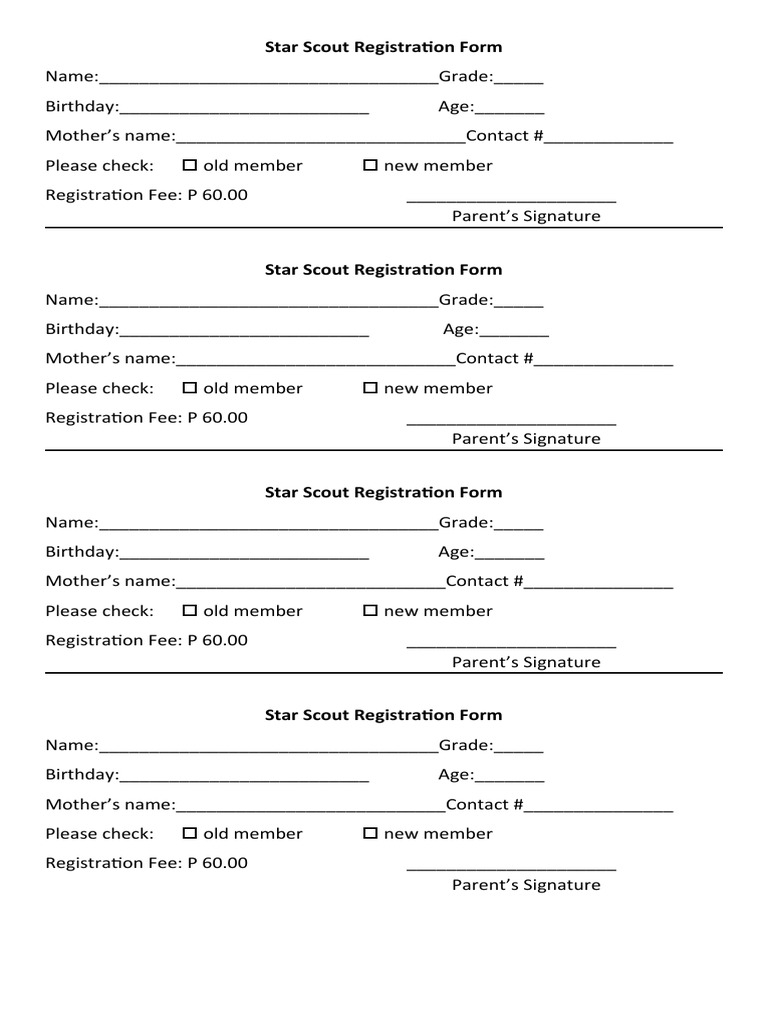 Star Scout Registration Form | PDF