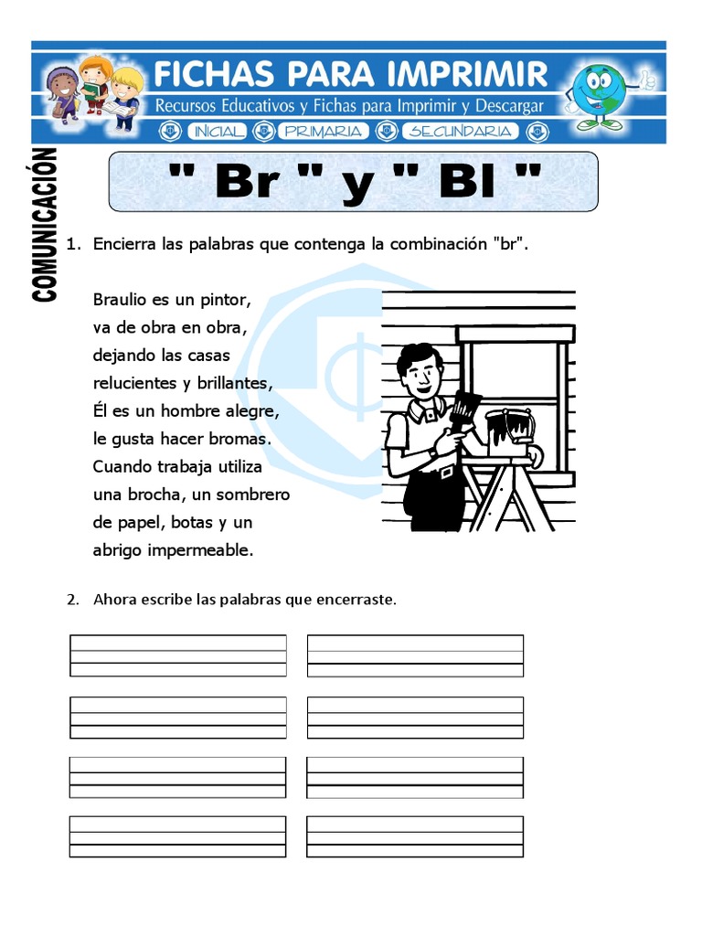 Ficha de La Letra de BR y BL para Primero de Primaria | PDF
