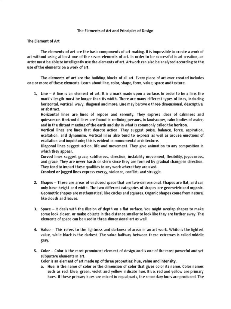 The Elements of Art and Principles of Design Final Handout | Download Free PDF | Composition ...
