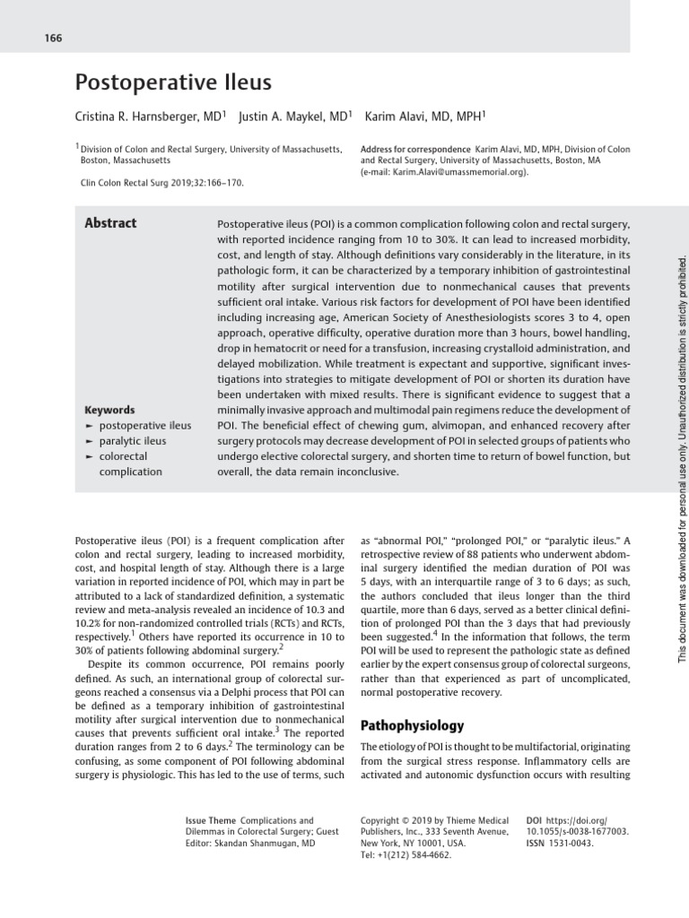 Postoperative Ileus: Cristina R. Harnsberger, MD Justin A. Maykel, MD ...
