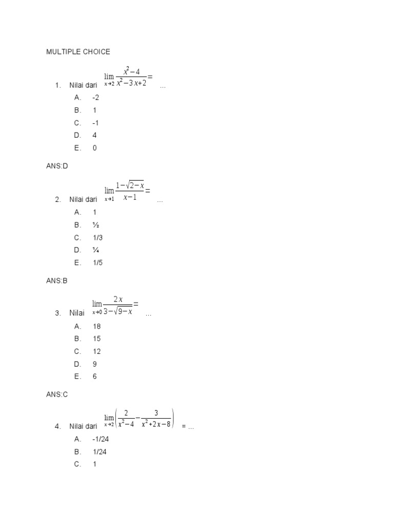 Multiple Choice Math Problems | PDF