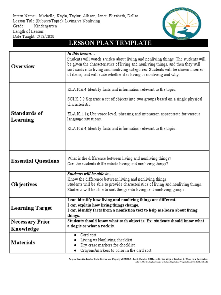 Kindergarten Lesson Plan | PDF | Lesson Plan | Curriculum