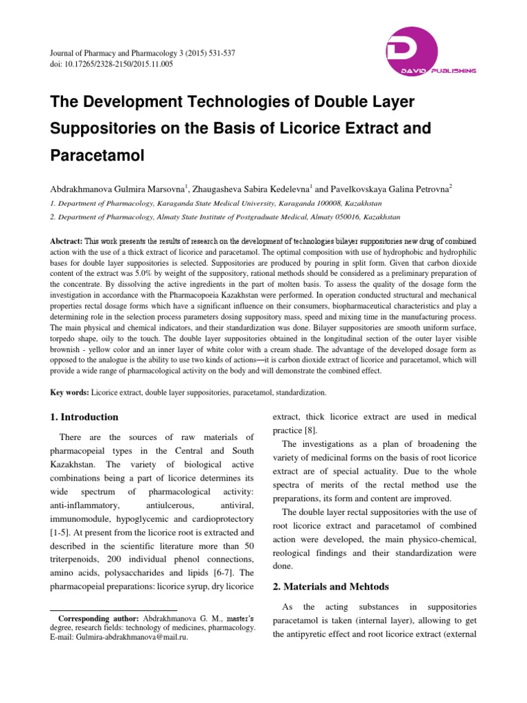The Development Technologies of Double Layer Suppositories On The Basis ...